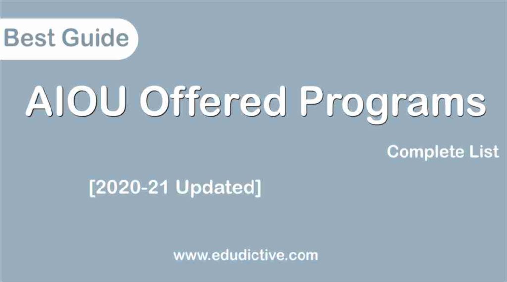 AIOU Programs offered Complete List 2021